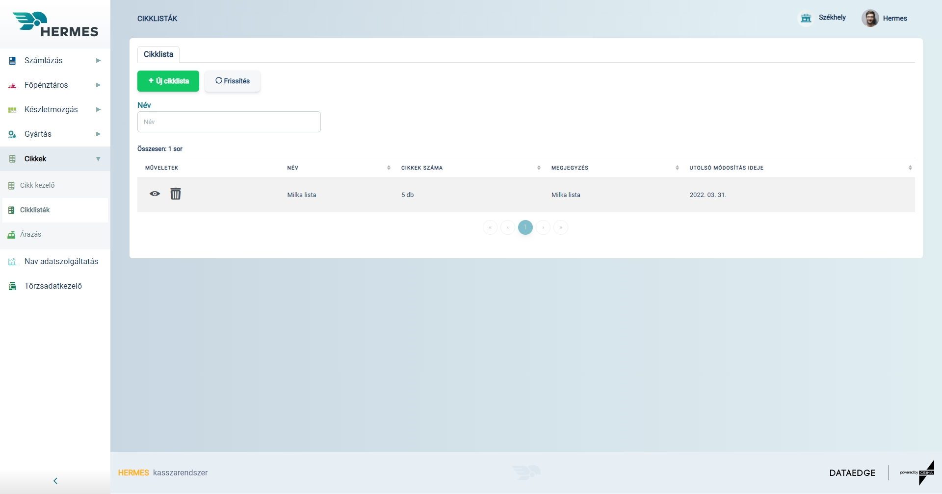 CIKKLISTÁK MENÜPONT – DataEdge