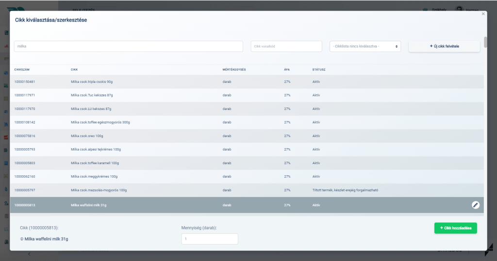 SELEJTEZÉS MENÜPONT – DataEdge