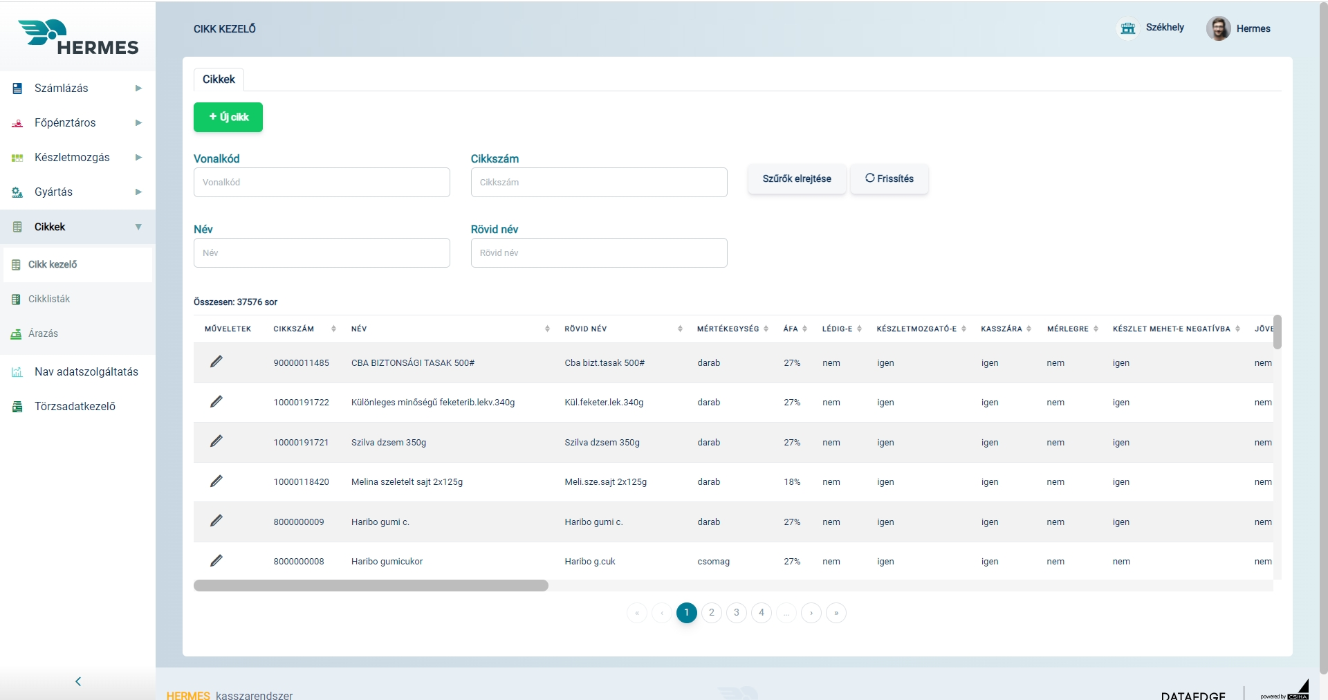 CIKK KEZELŐ MENÜPONT – DataEdge