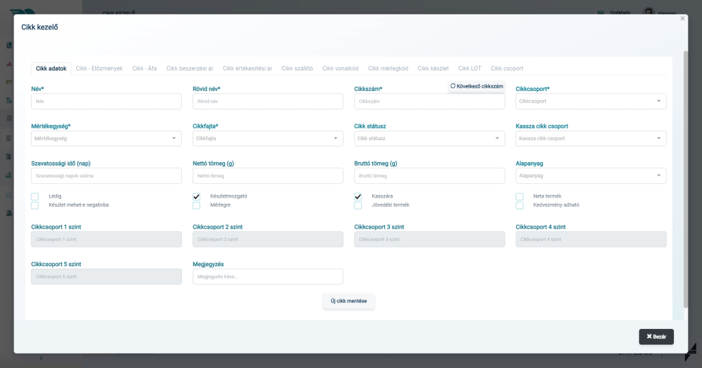 CIKK KEZELŐ MENÜPONT – DataEdge