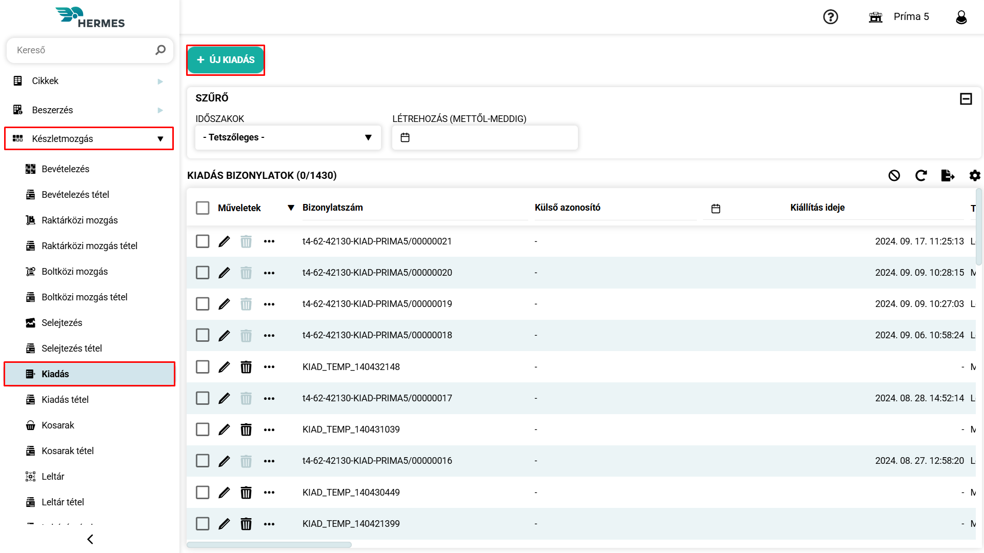 KIADÁS MENÜPONT (HERMES 2.0) – DataEdge