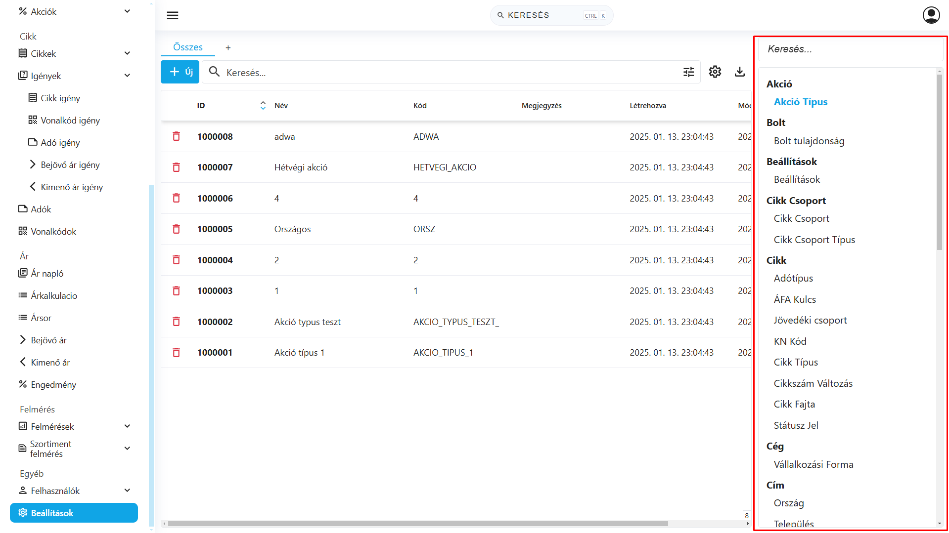 BEÁLLÍTÁSOK MENÜPONT – DataEdge